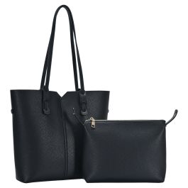 Wholesale 2-Piece Bag in Bag Tote with Removable Pouch - Black | Kelli ...